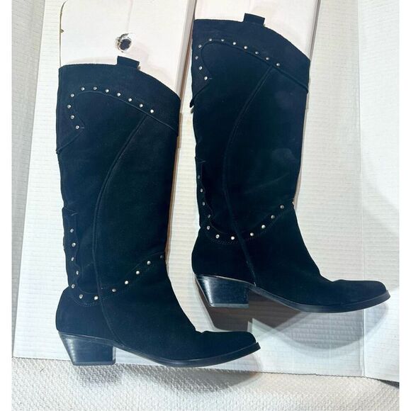 Reba | Shoes | Reba Black Suede Studded Bootssize 6 2 | Poshmark